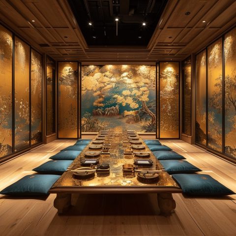 Luxurious Traditional Japanese-Style Interiors with Intricate Gold Details