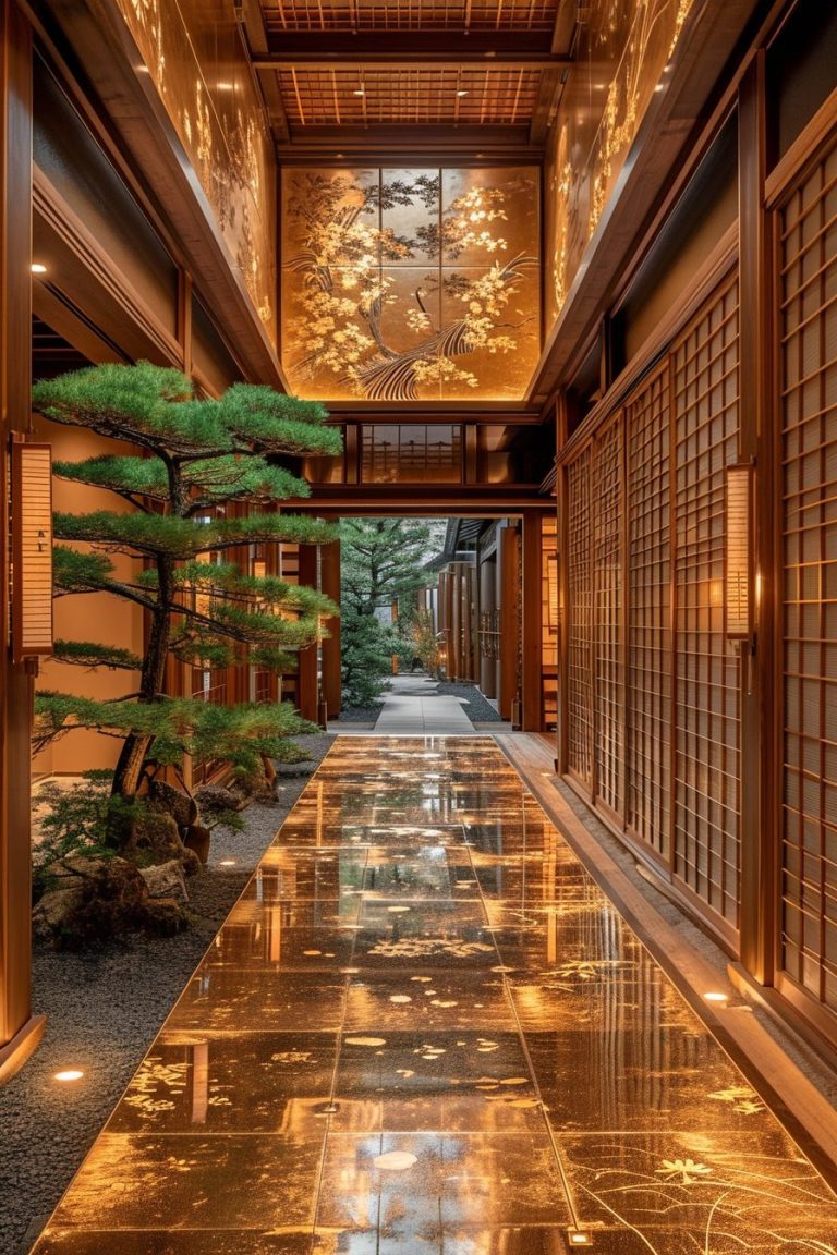 Luxurious Traditional Japanese-Style Interiors with Intricate Gold Details