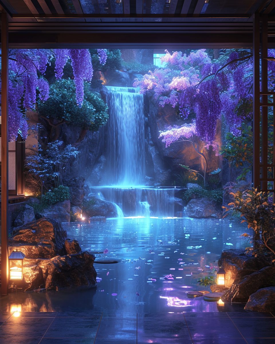 Oriental-Style Home with an Indoor Waterfall Garden