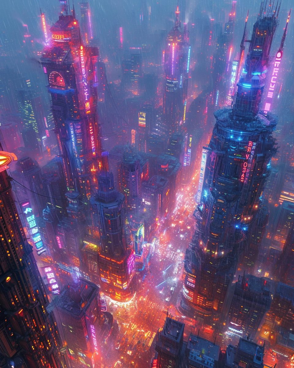 Purple Neon Cyberpunk Style Cityscapes