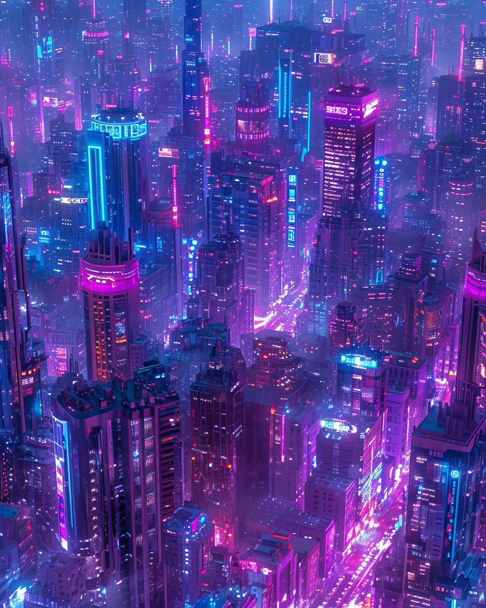 Purple Neon Cyberpunk Style Cityscapes