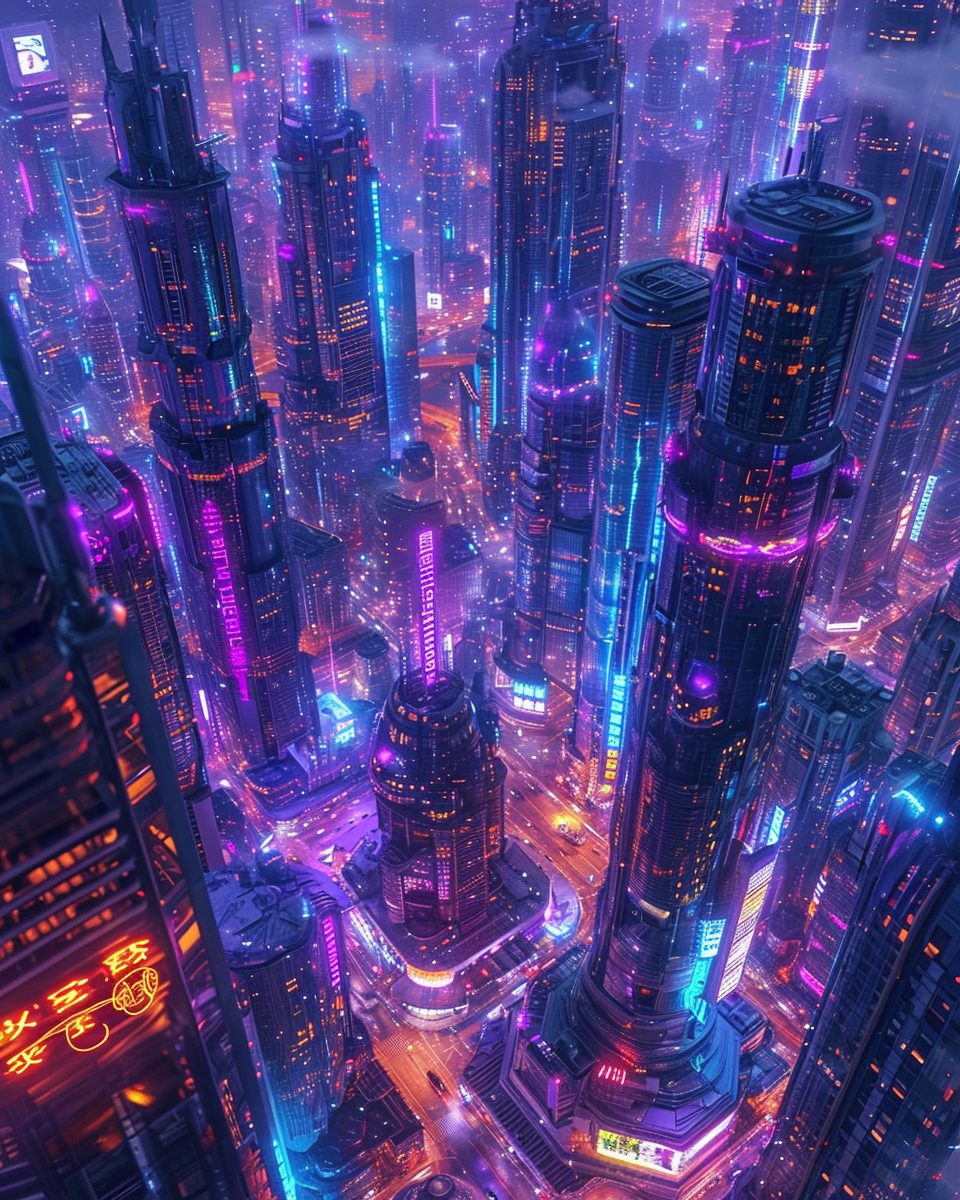 Purple Neon Cyberpunk Style Cityscapes