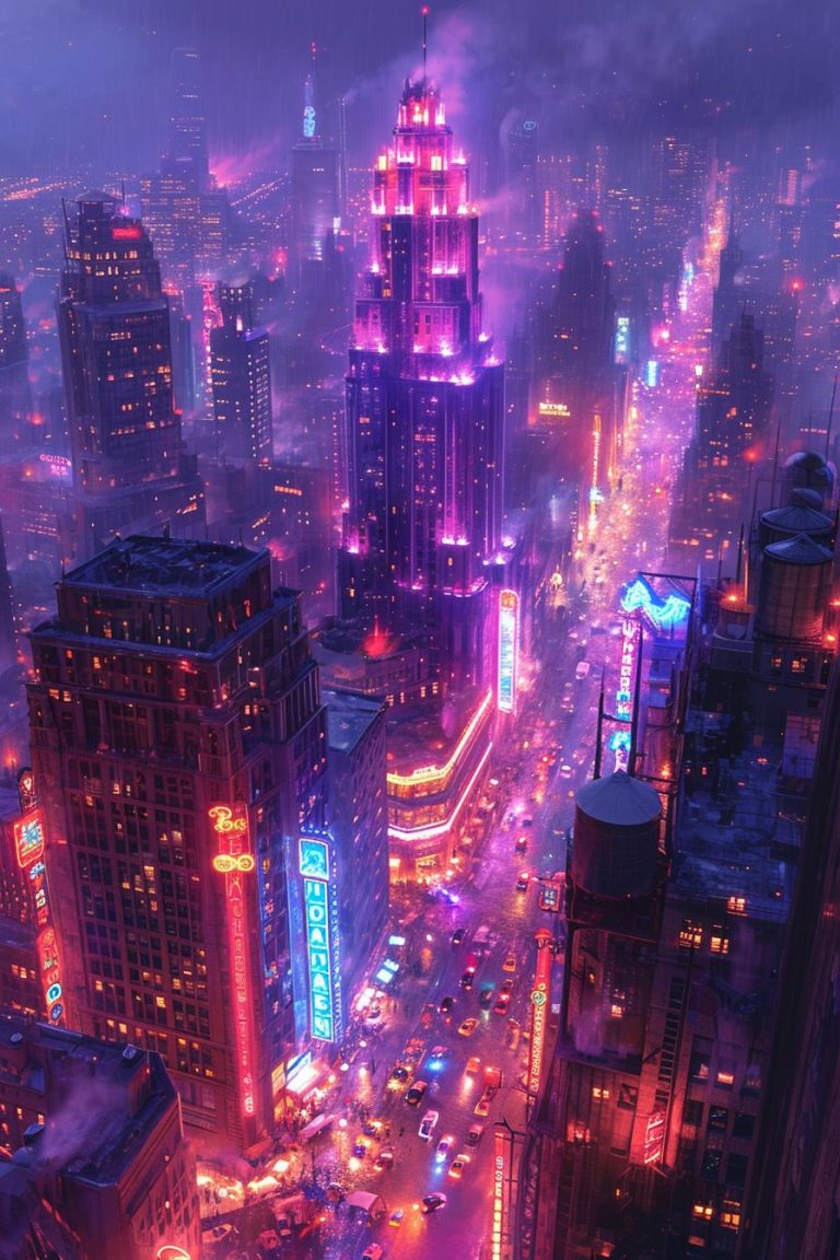 Purple Neon Cyberpunk Style Cityscapes