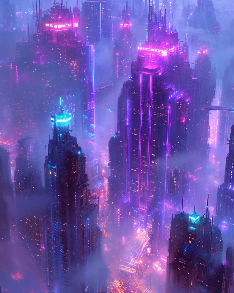 Purple Neon Cyberpunk Style Cityscapes