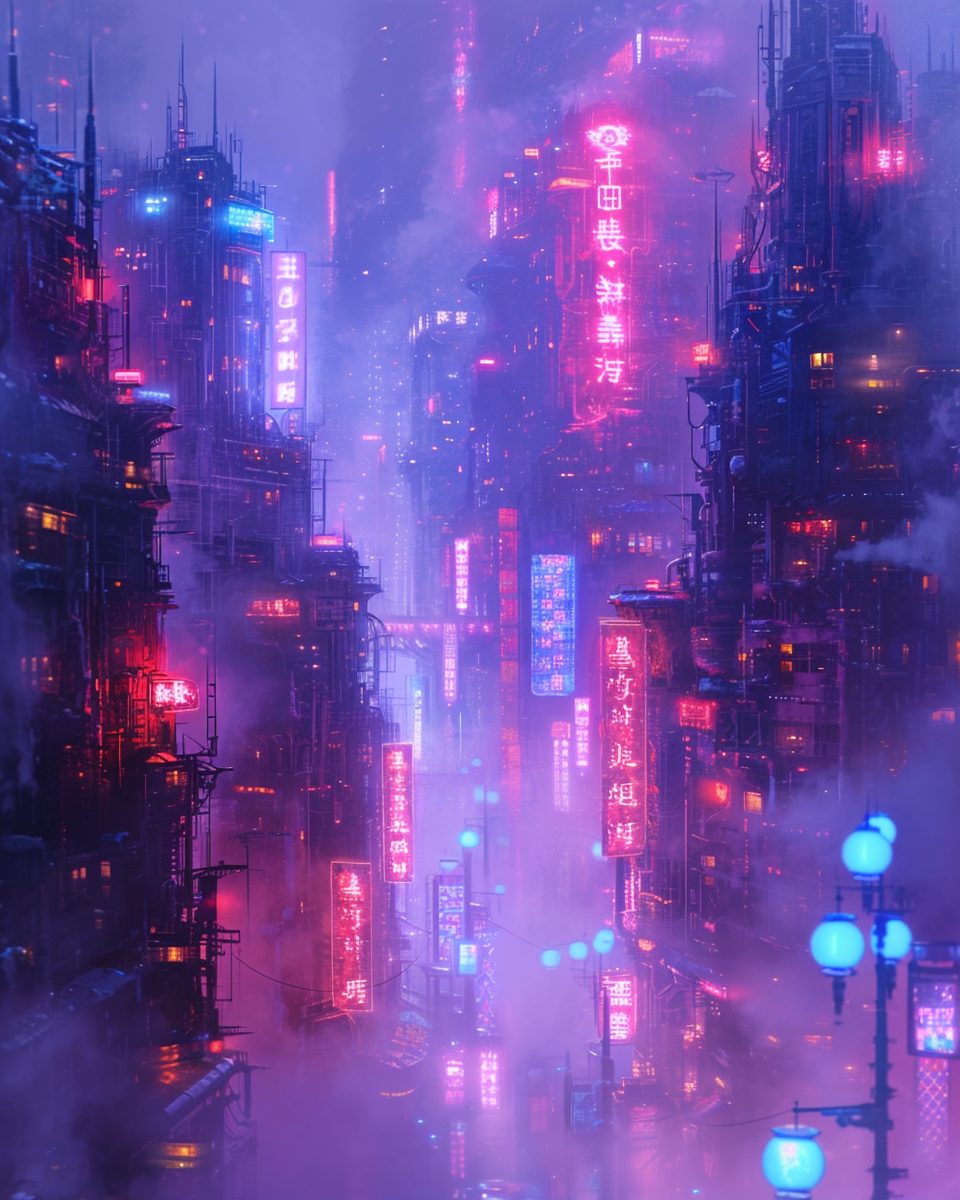 Purple Neon Cyberpunk Style Cityscapes