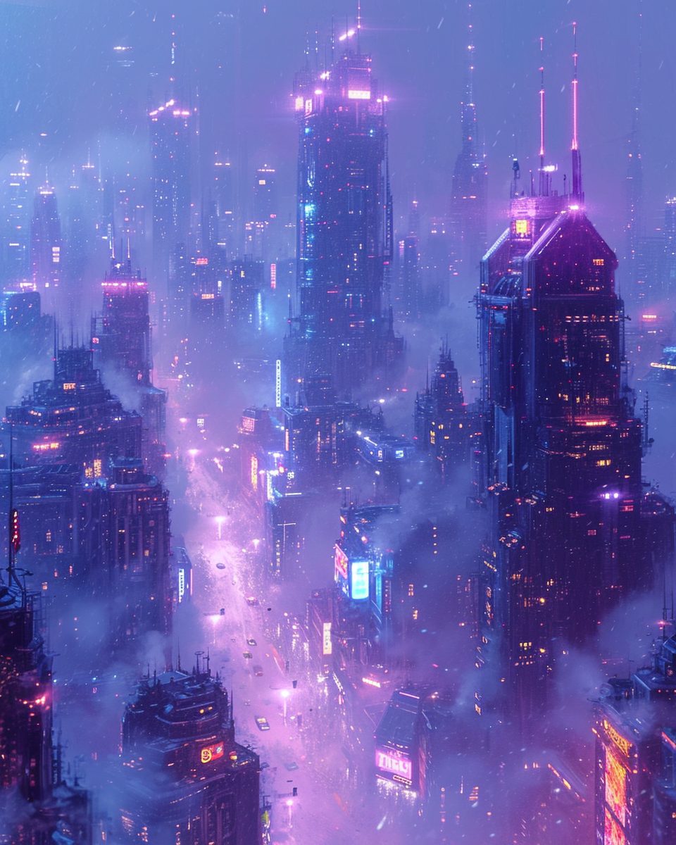 Purple Neon Cyberpunk Style Cityscapes