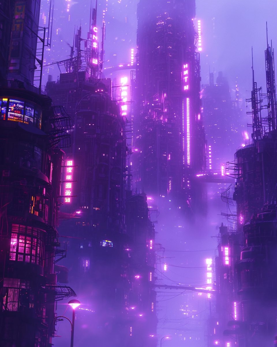 Purple Neon Cyberpunk Style Cityscapes