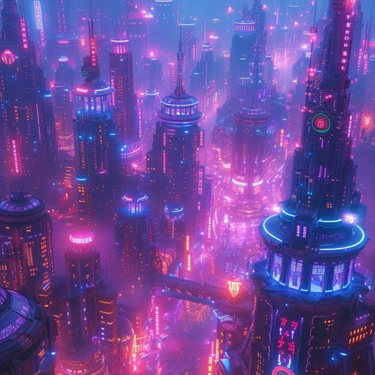 Purple Neon Cyberpunk Style Cityscapes