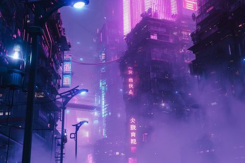 Purple Neon Cyberpunk Style Cityscapes