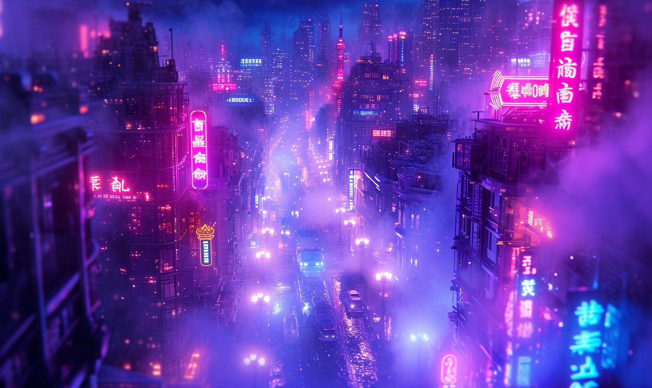Purple Neon Cyberpunk Style Cityscapes