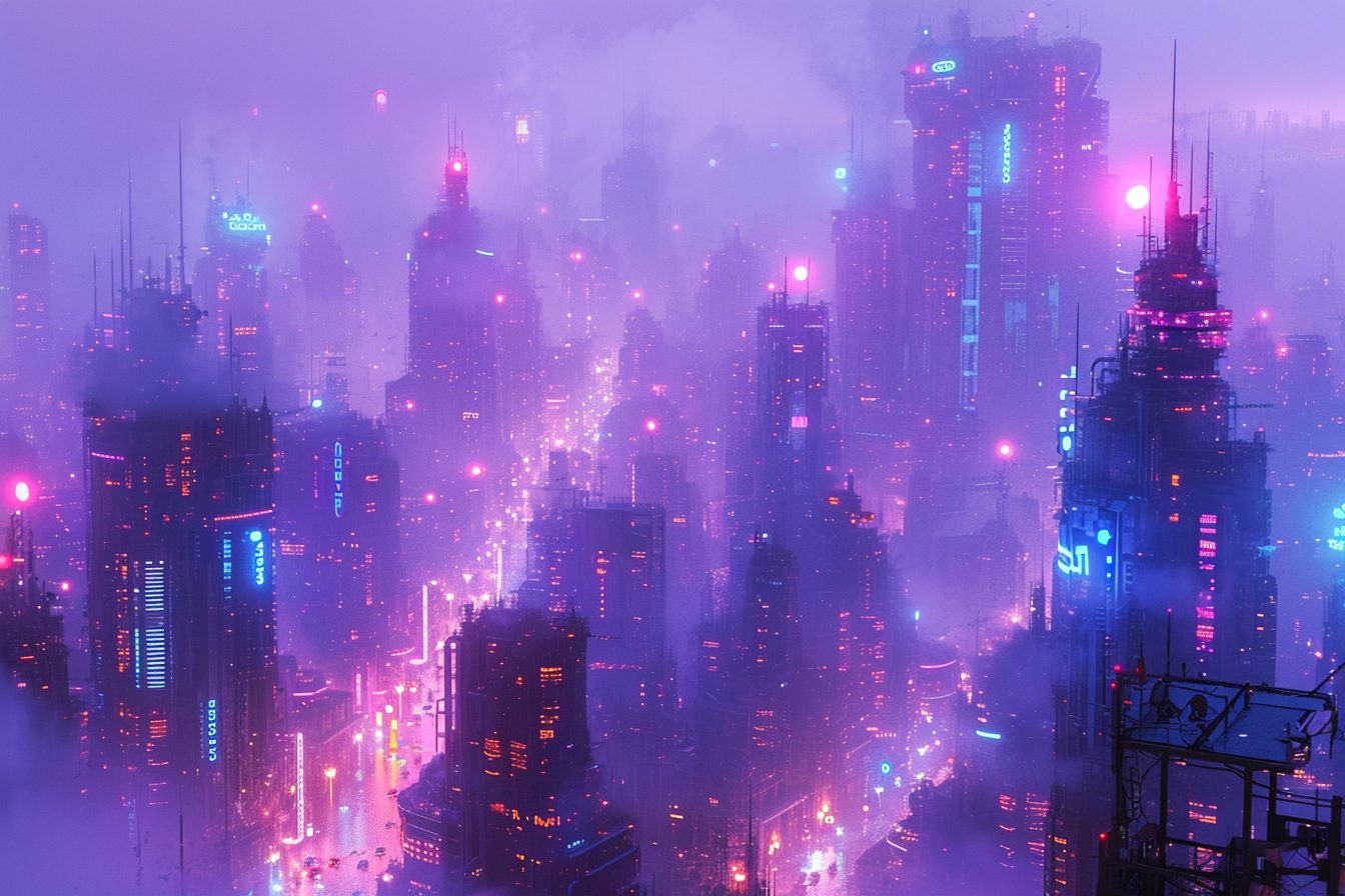 Purple Neon Cyberpunk Style Cityscapes