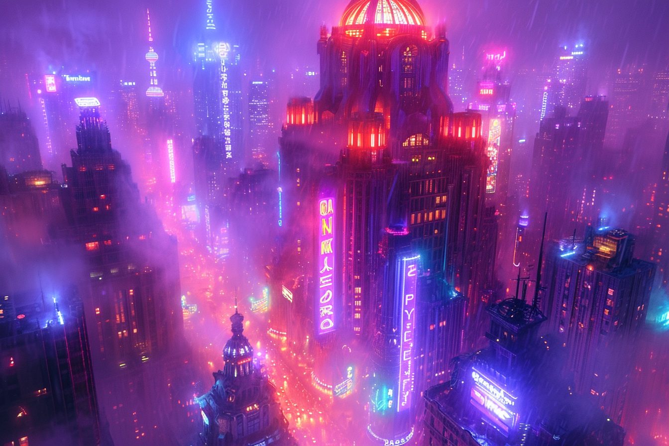 Purple Neon Cyberpunk Style Cityscapes