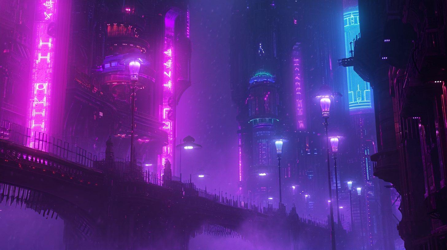 Purple Neon Cyberpunk Style Cityscapes