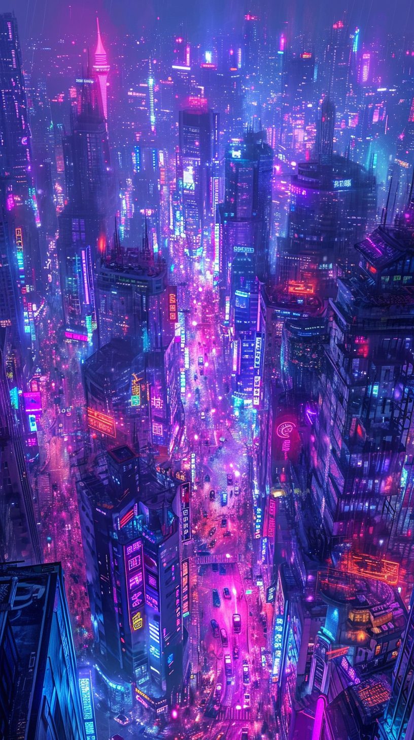 Purple Neon Cyberpunk Style Cityscapes