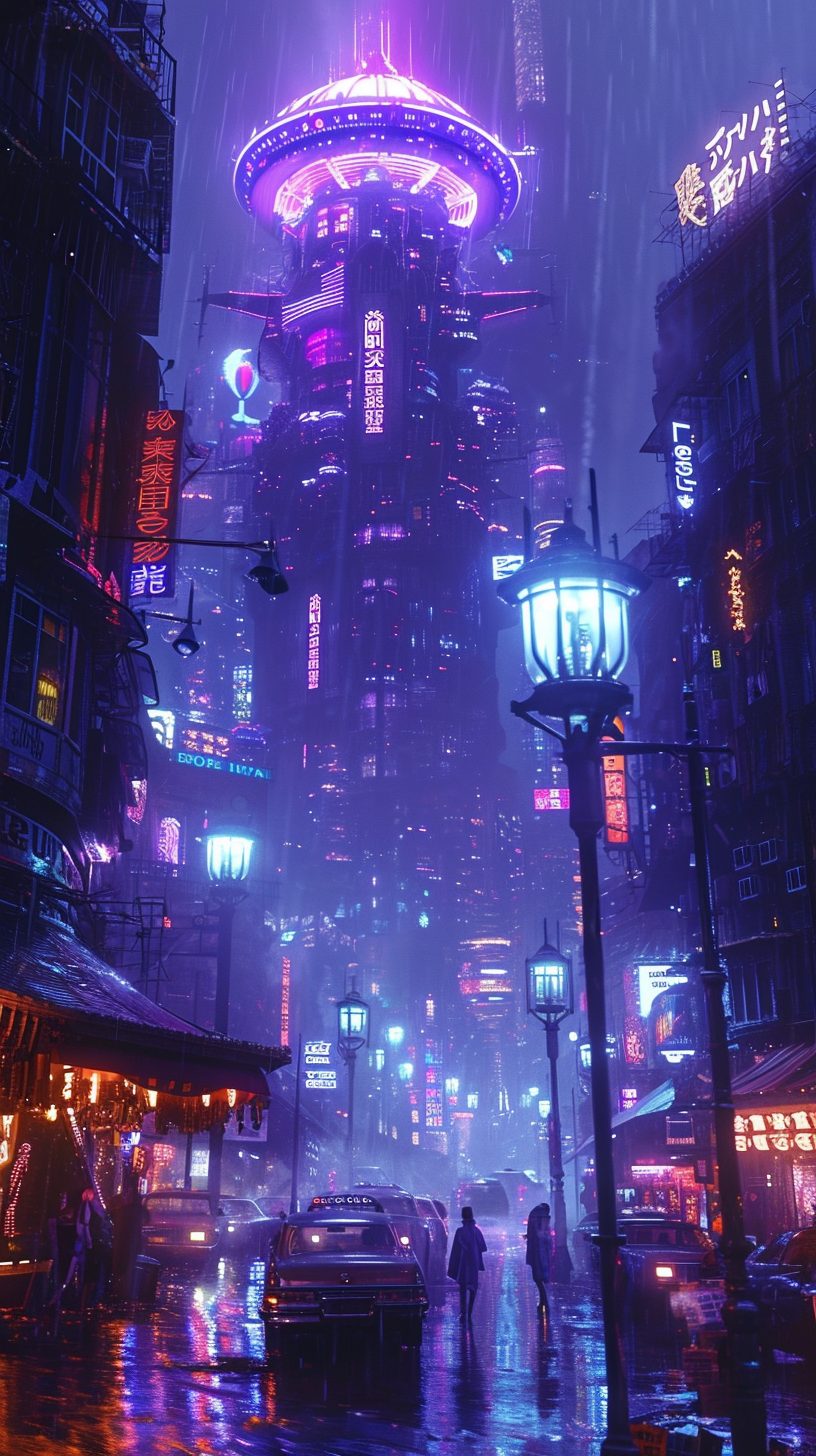 Purple Neon Cyberpunk Style Cityscapes