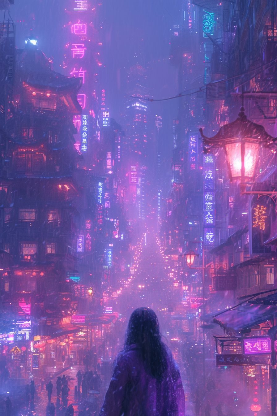 Purple Neon Cyberpunk Style Cityscapes