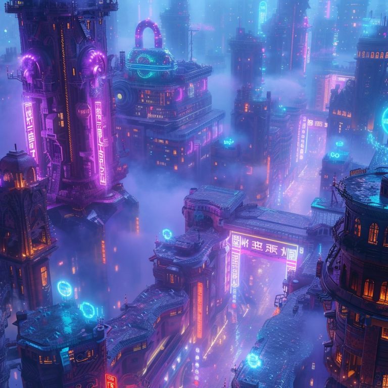 Purple Neon Cyberpunk Style Cityscapes