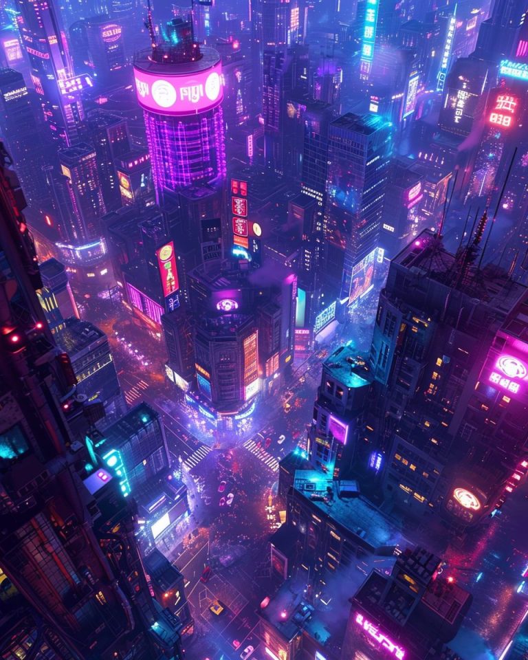 Purple Neon Cyberpunk Style Cityscapes