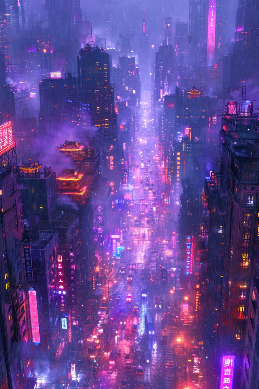 Purple Neon Cyberpunk Style Cityscapes