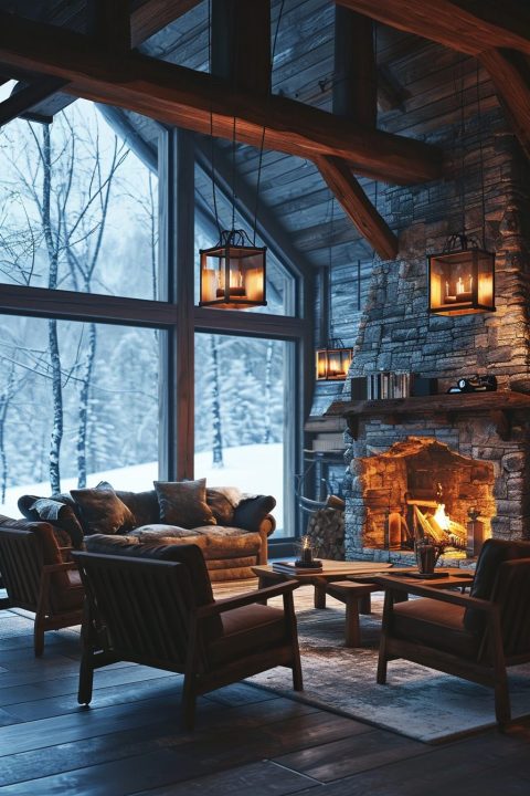 Rustic Modern House with a Snowy View