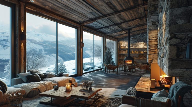 Rustic Modern House with a Snowy View
