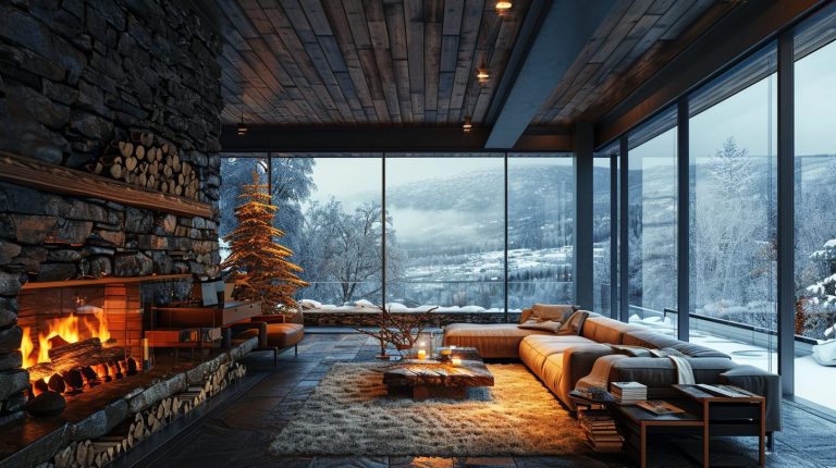 Rustic Modern House with a Snowy View
