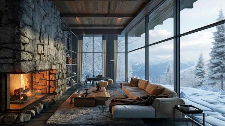 Rustic Modern House with a Snowy View