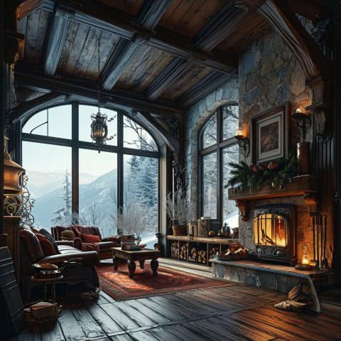 Rustic Modern House with a Snowy View