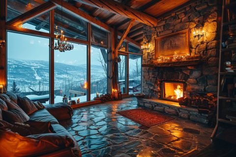 Rustic Modern House with a Snowy View
