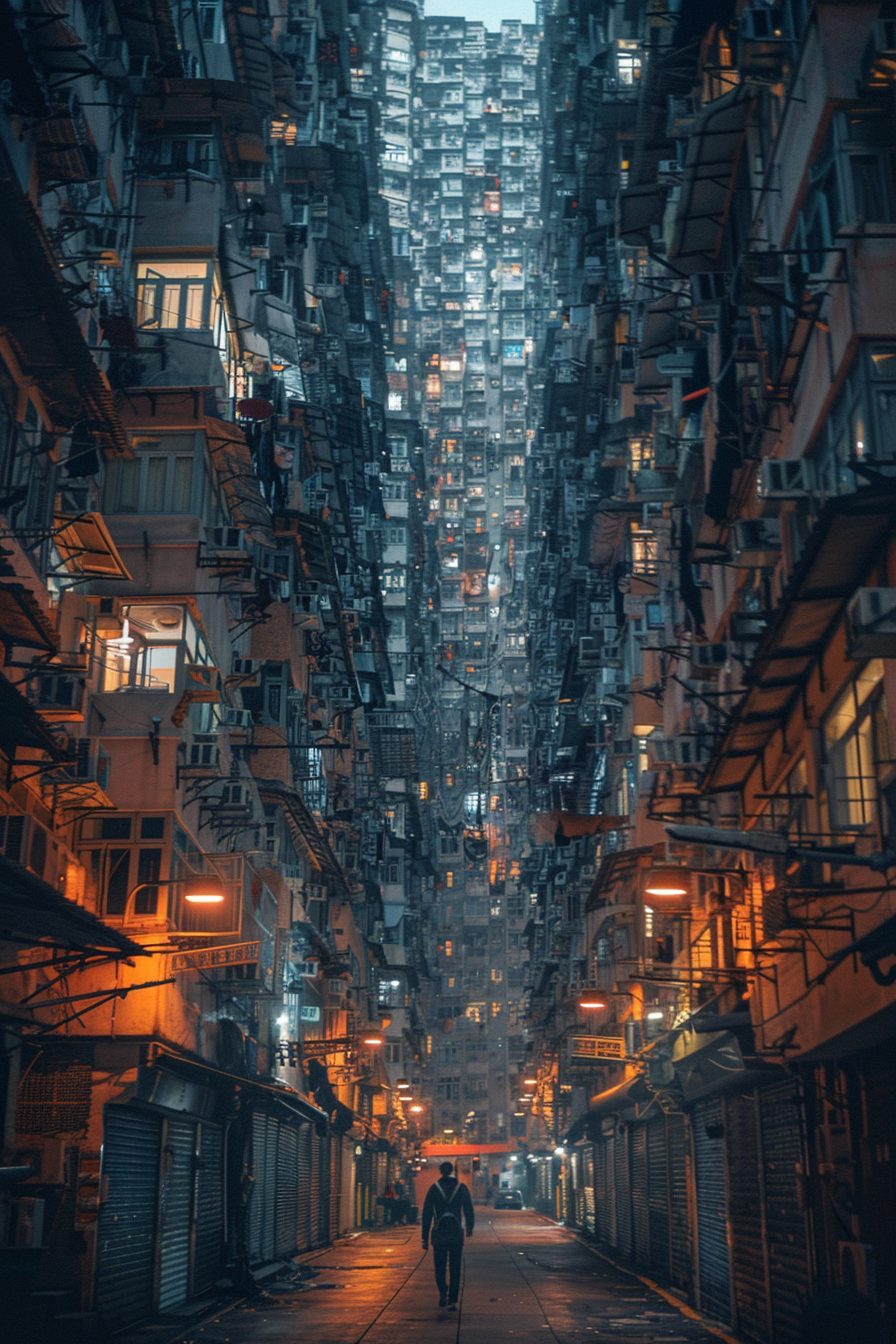 Between the Apartment Buildings of Hong Kong
