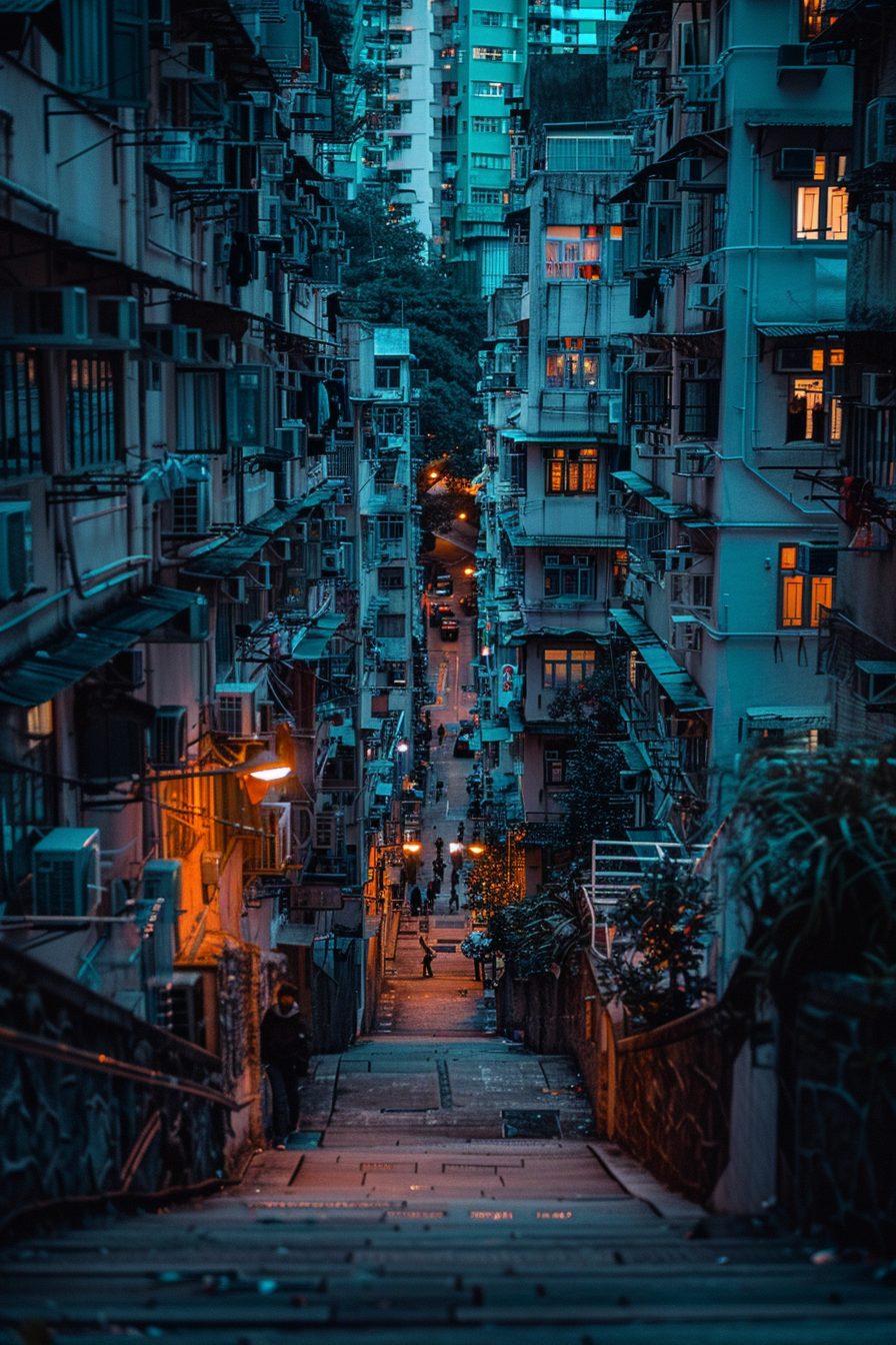 Between the Apartment Buildings of Hong Kong