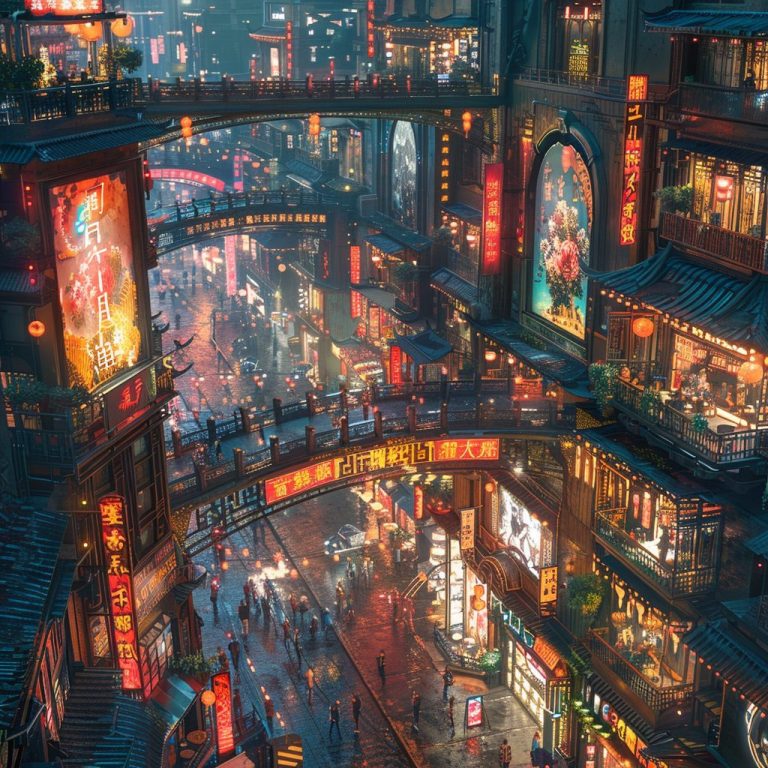Cyberpunk Chinatown Urban Landscape