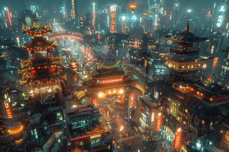 Cyberpunk Chinatown Urban Landscape