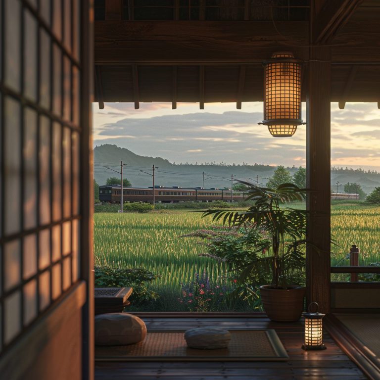 Traditional Japanese Homes with Rural Landscape Views