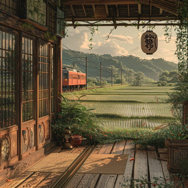 Traditional Japanese Homes with Rural Landscape Views