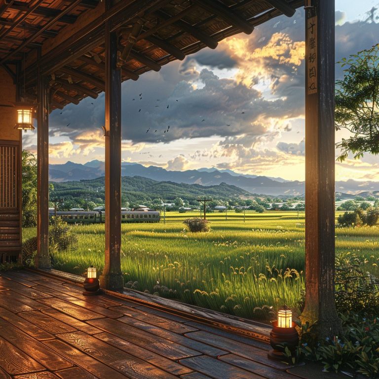 Traditional Japanese Homes with Rural Landscape Views