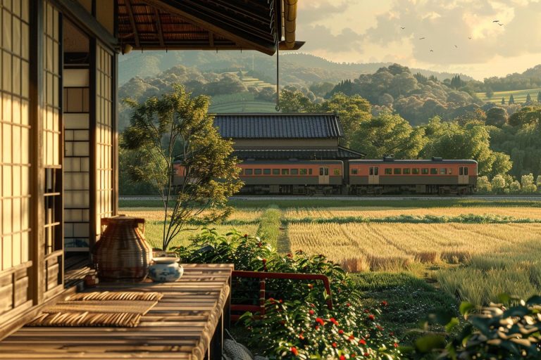 Traditional Japanese Homes with Rural Landscape Views
