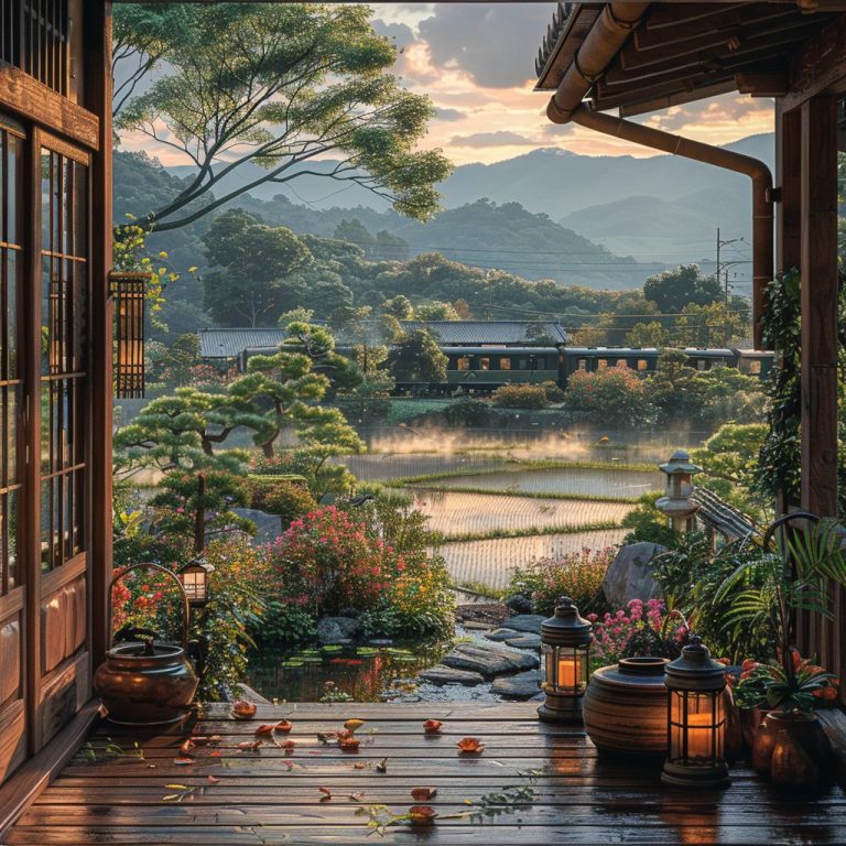Traditional Japanese Homes with Rural Landscape Views