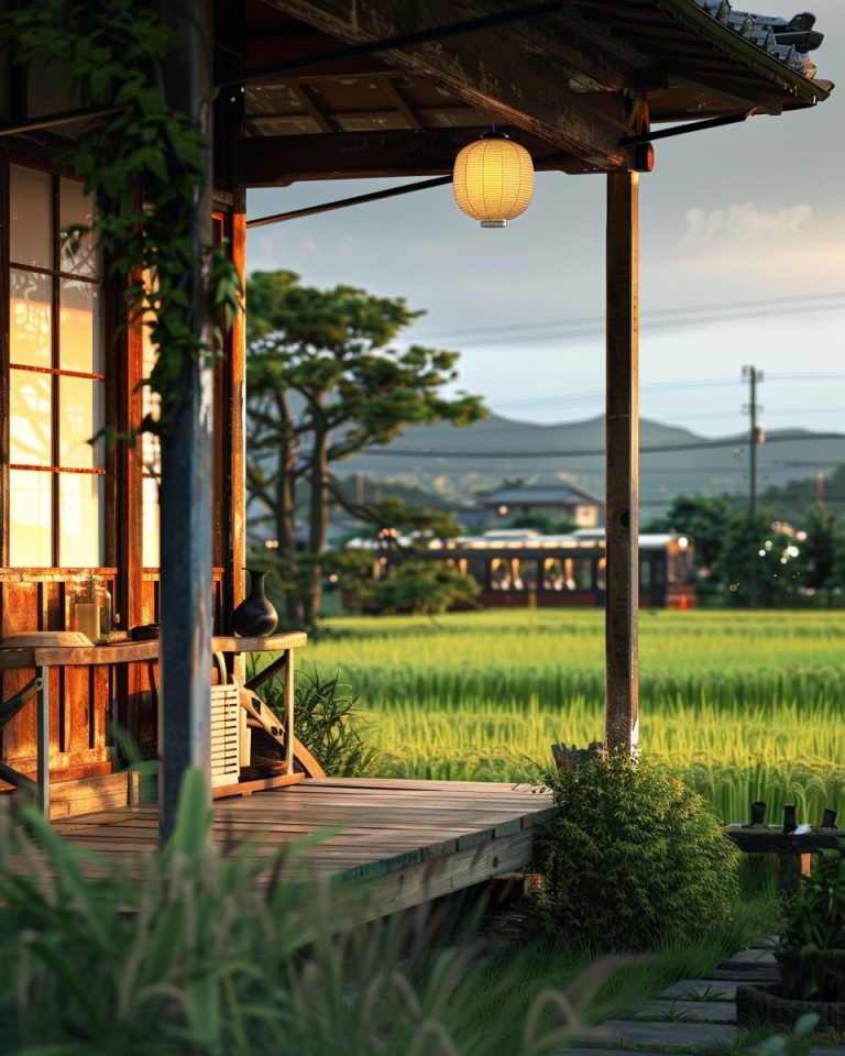 Traditional Japanese Homes with Rural Landscape Views