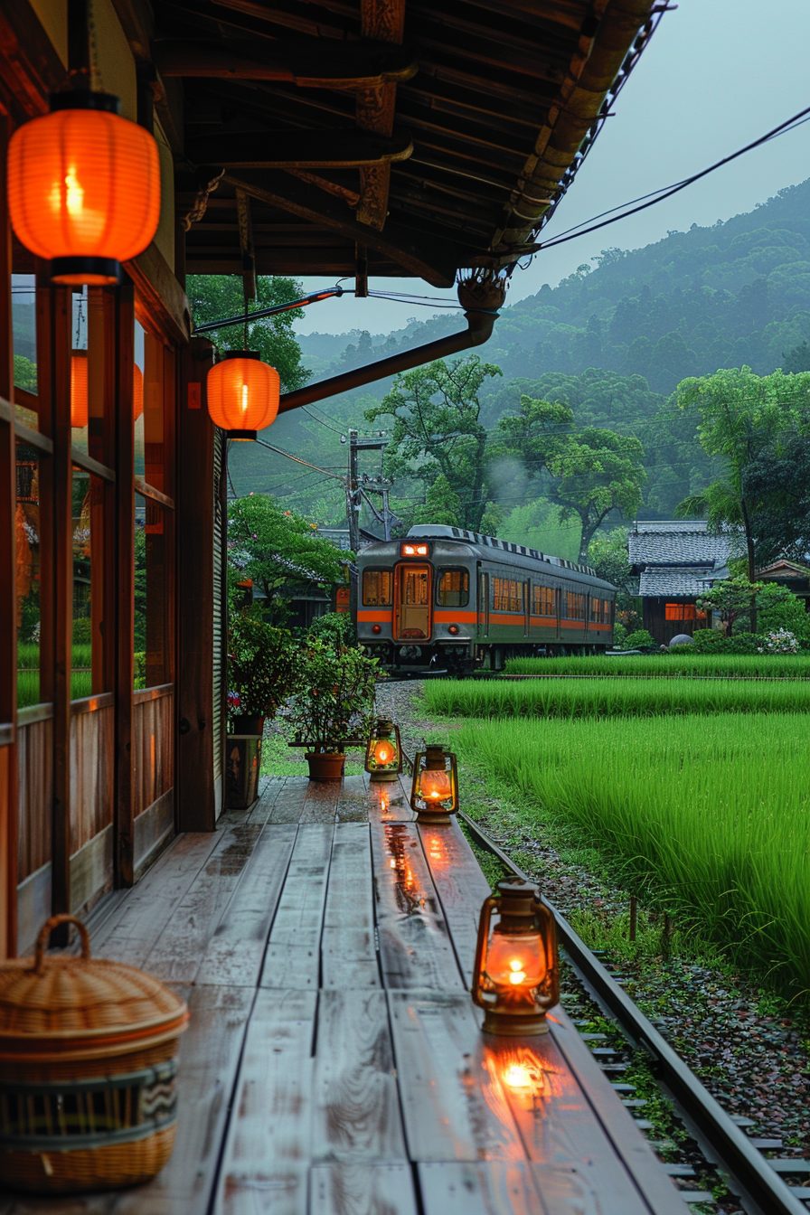 Traditional Japanese Homes with Rural Landscape Views