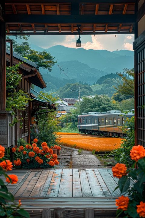 Traditional Japanese Homes with Rural Landscape Views