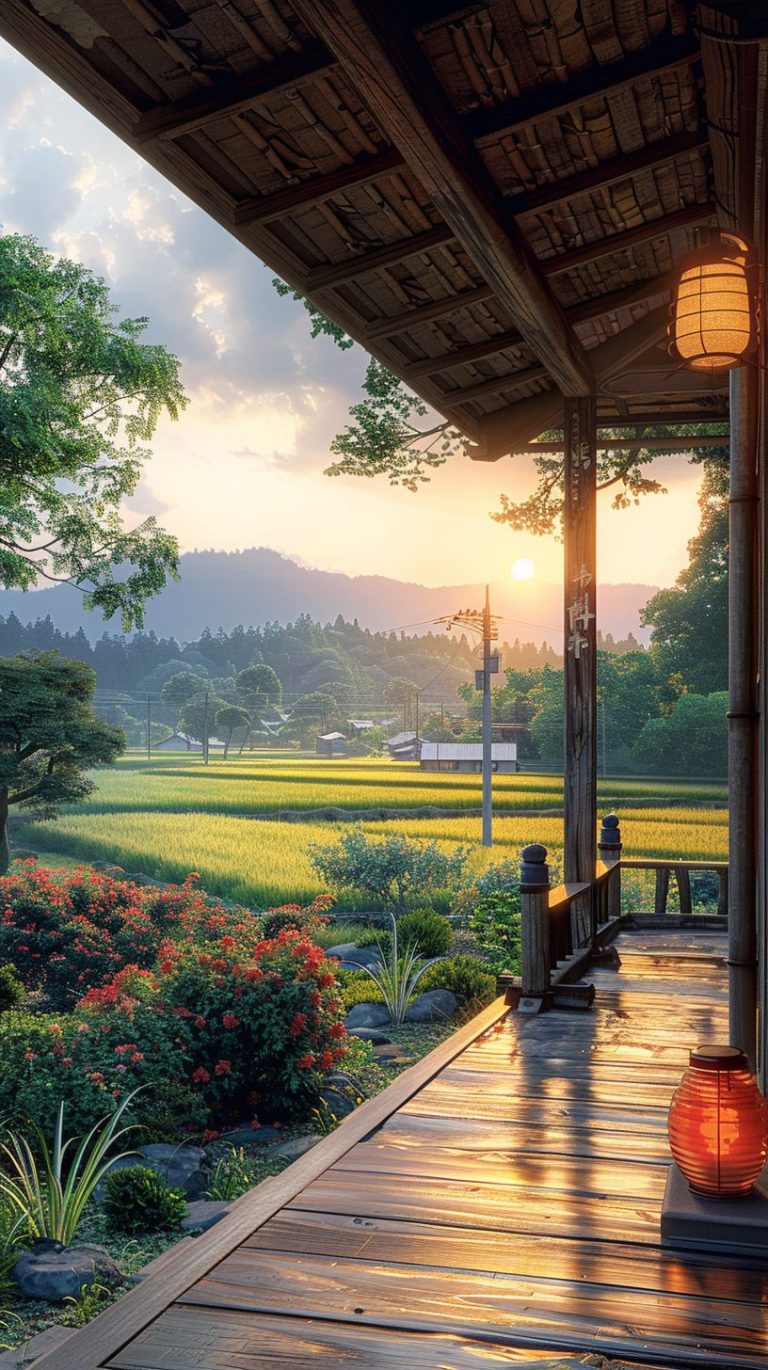 Traditional Japanese Homes with Rural Landscape Views
