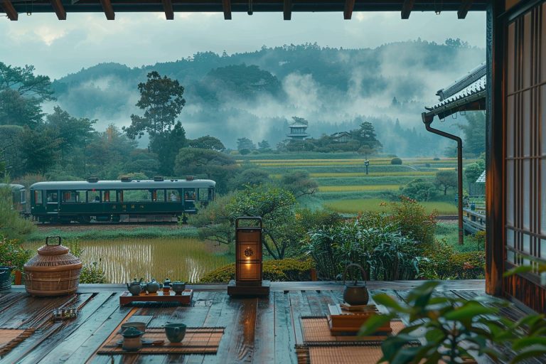 Traditional Japanese Homes with Rural Landscape Views