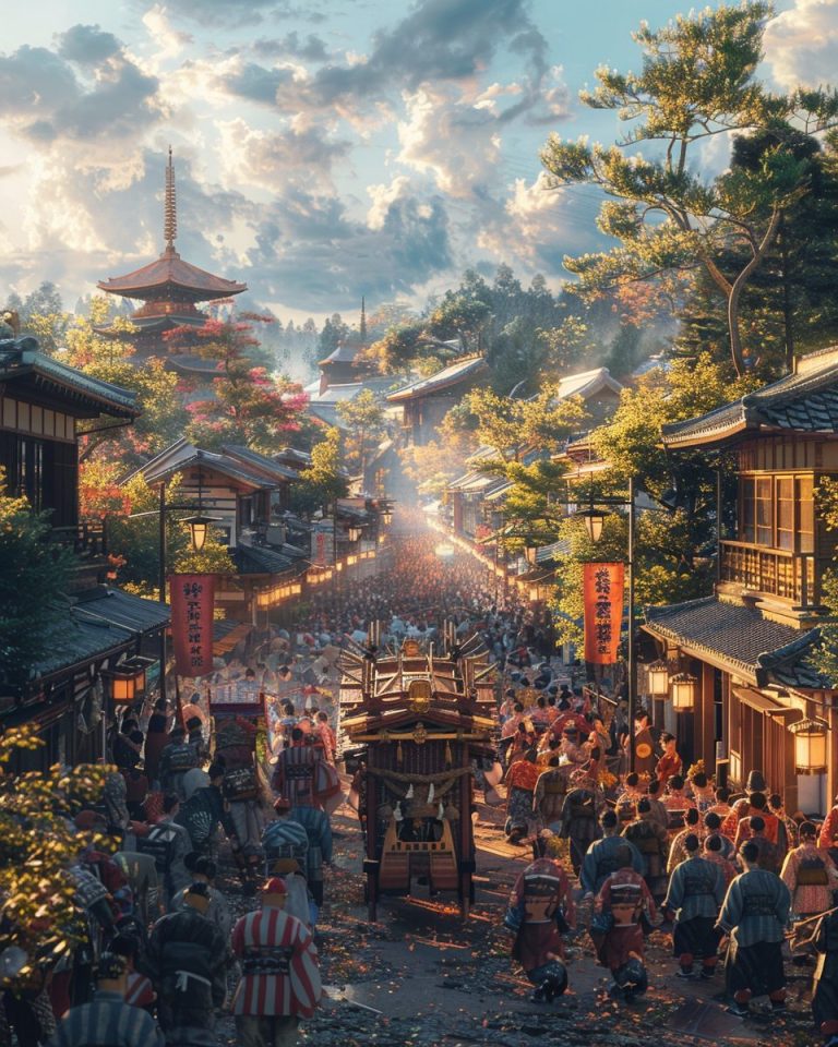 A Bustling Traditional Japanese Festival Event