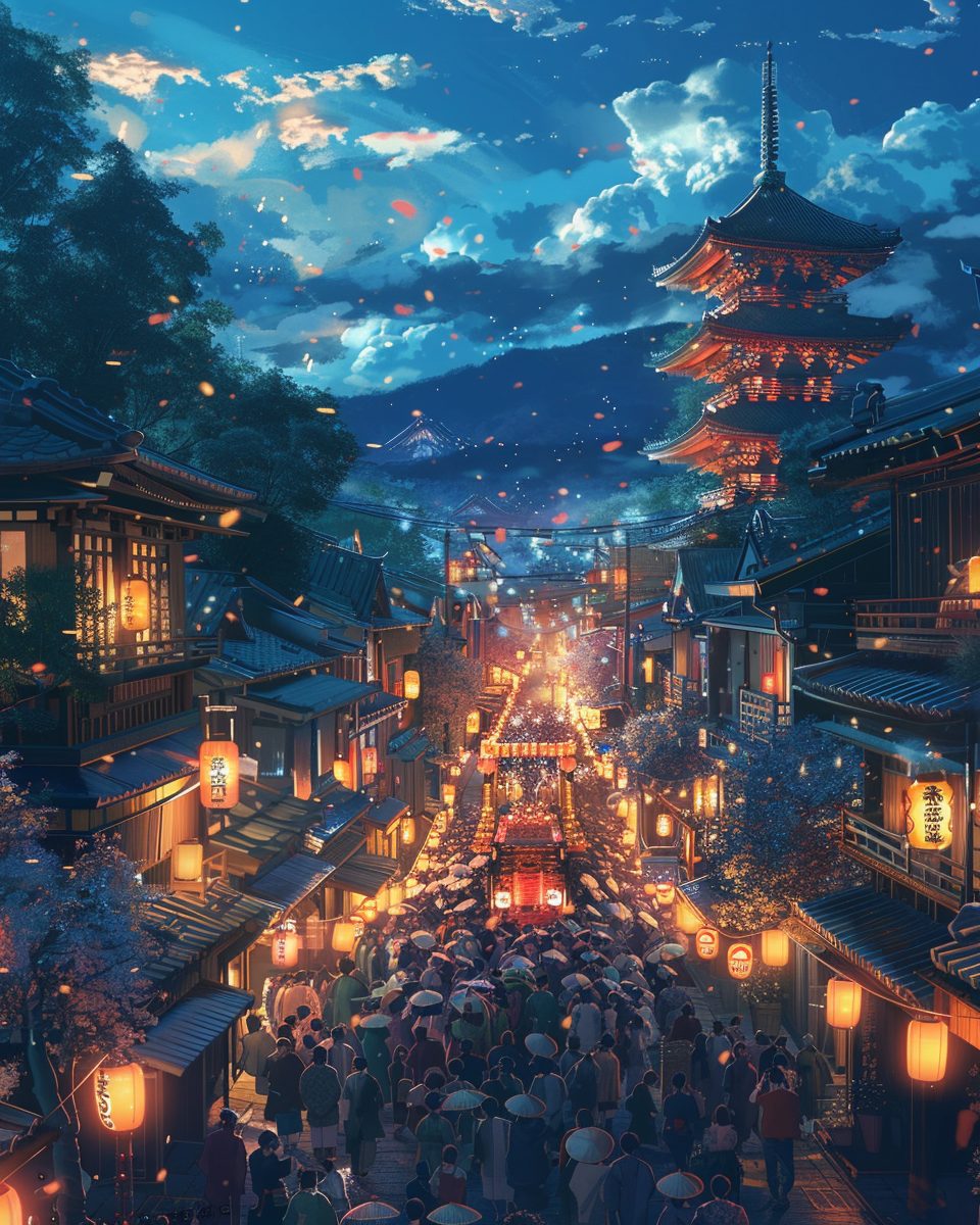 A Bustling Traditional Japanese Festival Event