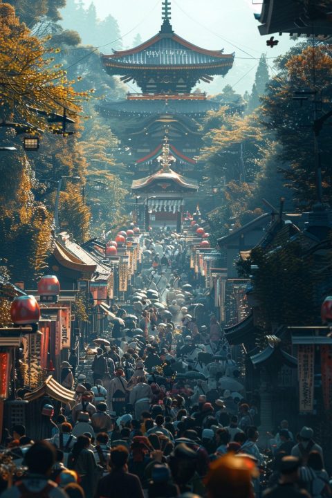 A Bustling Traditional Japanese Festival Event