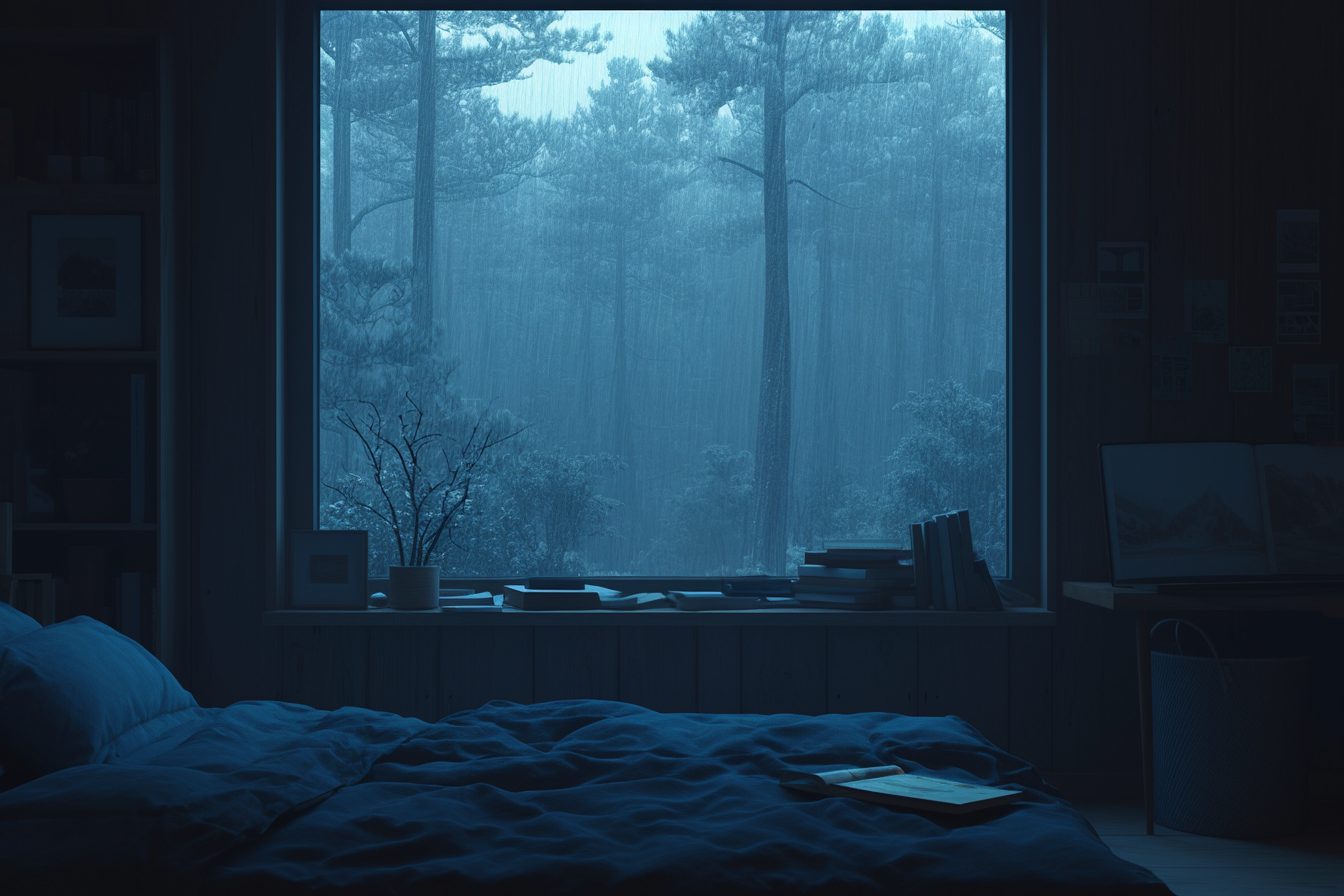 Bedroom with a Rainy View