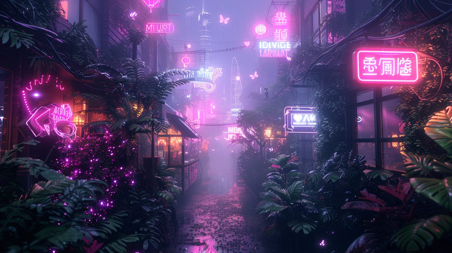 Cyberpunk City Neon Butterfly Gardens