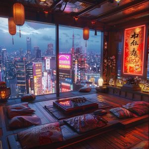 Cyberpunk Japanese-Style Apartments of Neo Tokyo City