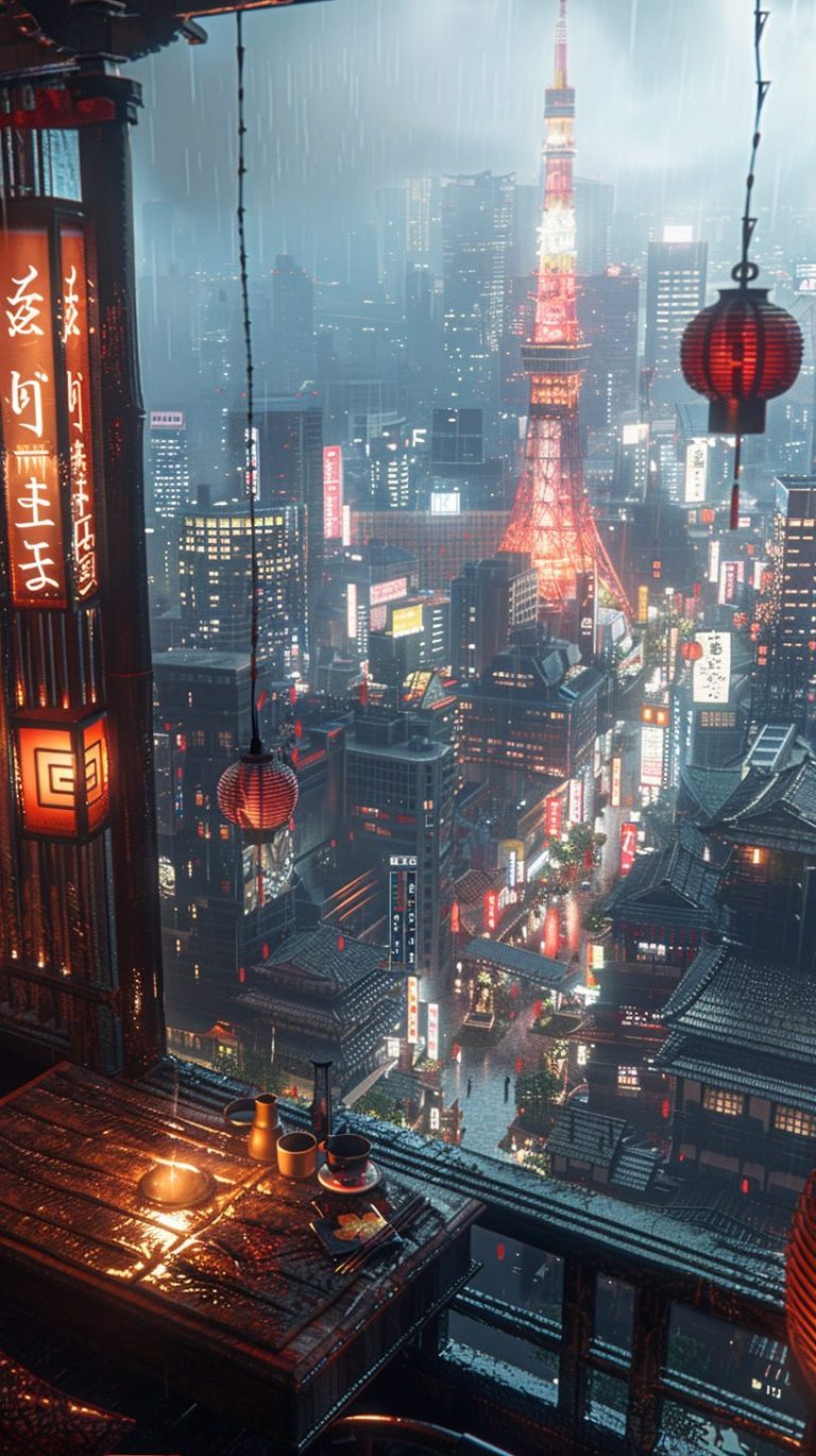 Cyberpunk Japanese-Style Apartments of Neo Tokyo City